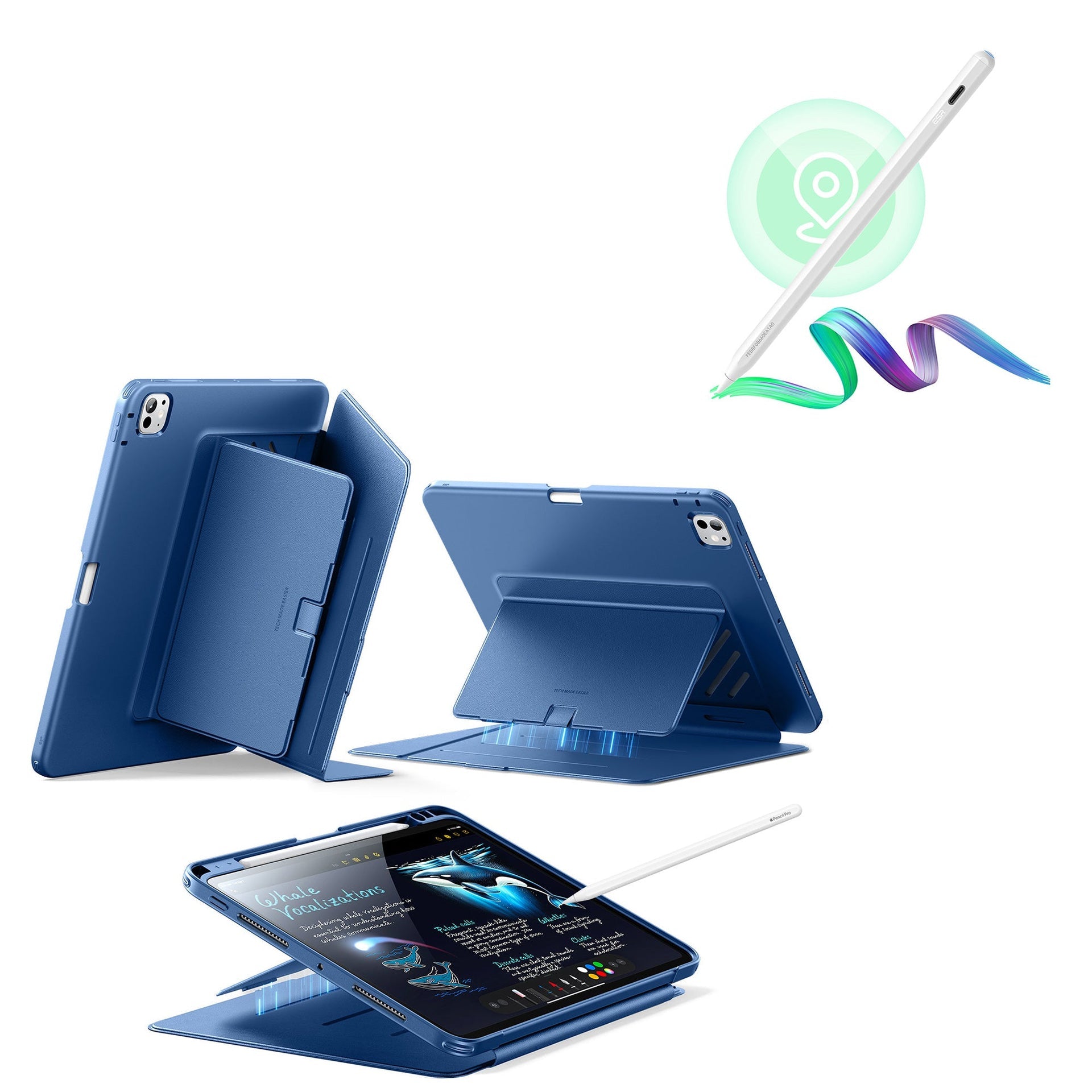 Blue iPad Pro 11 Case (2025) & Pencil with Built-in Find My | ESR Flip