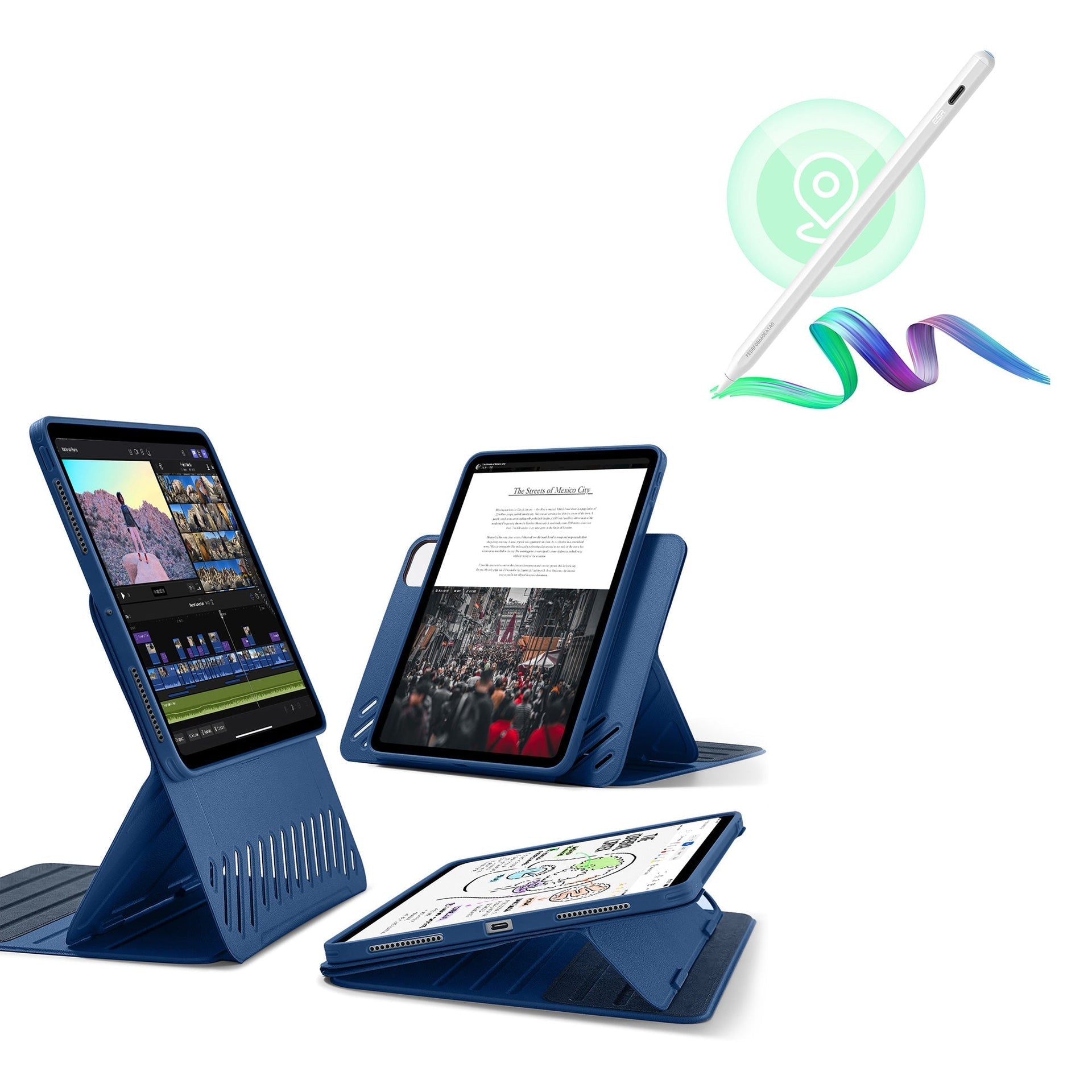 Navy Blue Magnetic iPad Pro 13 Case (M5, 2025) & Find-My Pen | ESR Shift