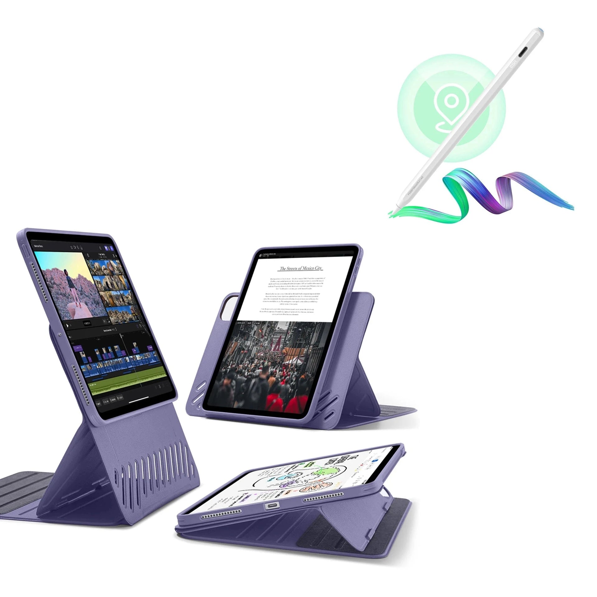 Shift Magnetic Purple iPad Pro 13 Case (M5) & Find-My Stylus Pen | ESR