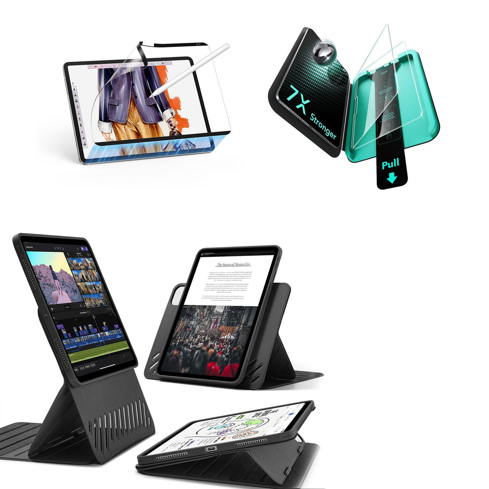 Black iPad Pro 13 Case with Stand & UltraGlass Screen Protector(M5)|ESR