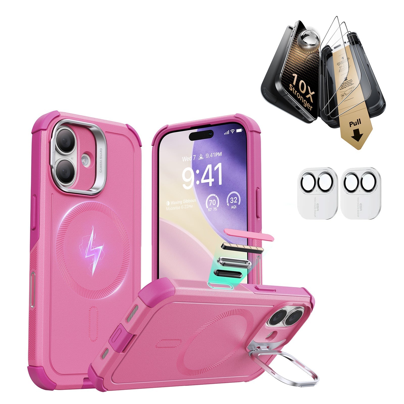 Pink Rugged iPhone 17 Phone Case & Corning Glass Protector | ESR Cyber